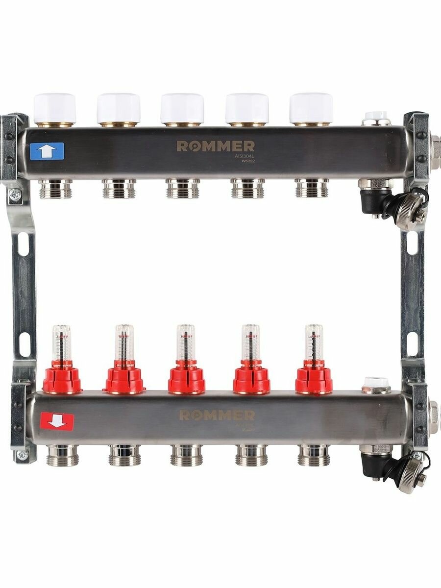 Коллектор распределительный Rommer RMS-1201-000005 с расходомерами 5 выходов 3/4"