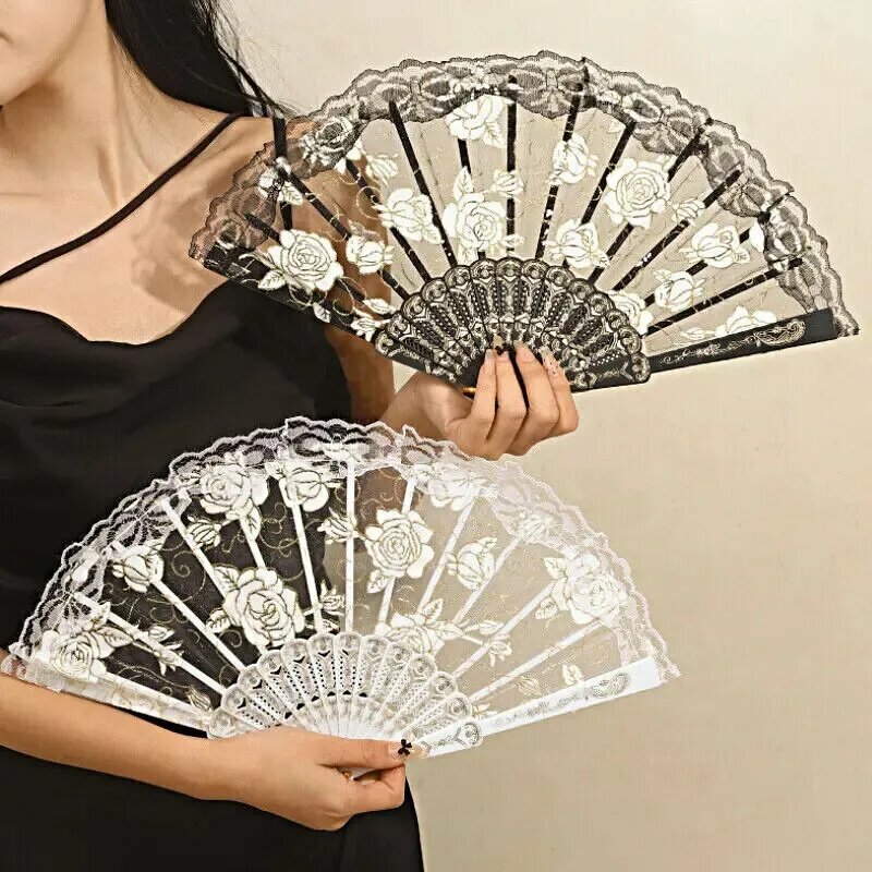 Винтажный кружевной веер с розами складной веер для женщин праздничный аксессуар