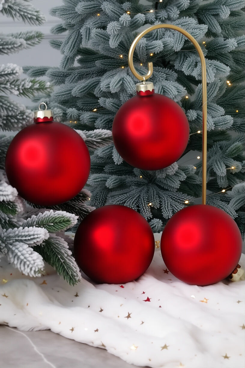 Набор стеклянных шаров матовых, цвет: красный, 100 мм, упаковка 4 шт, Winter Deco 5010011
