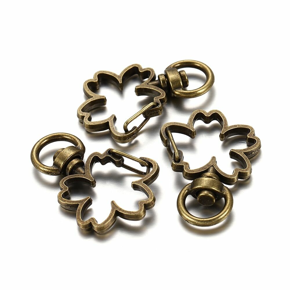 Карабин-цветок для ключей и брелков, 10 шт бронза 3425 мм, застёжка-клипса для сумок, органайзеров и аксессуаров, набор металлических карабинов-цветов