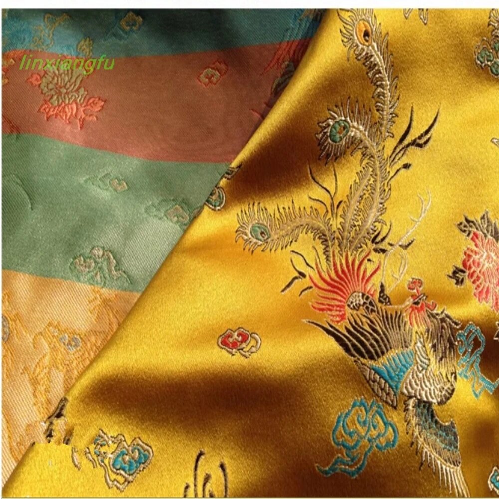 Шелковая винтажная ткань с драконом и фениксом