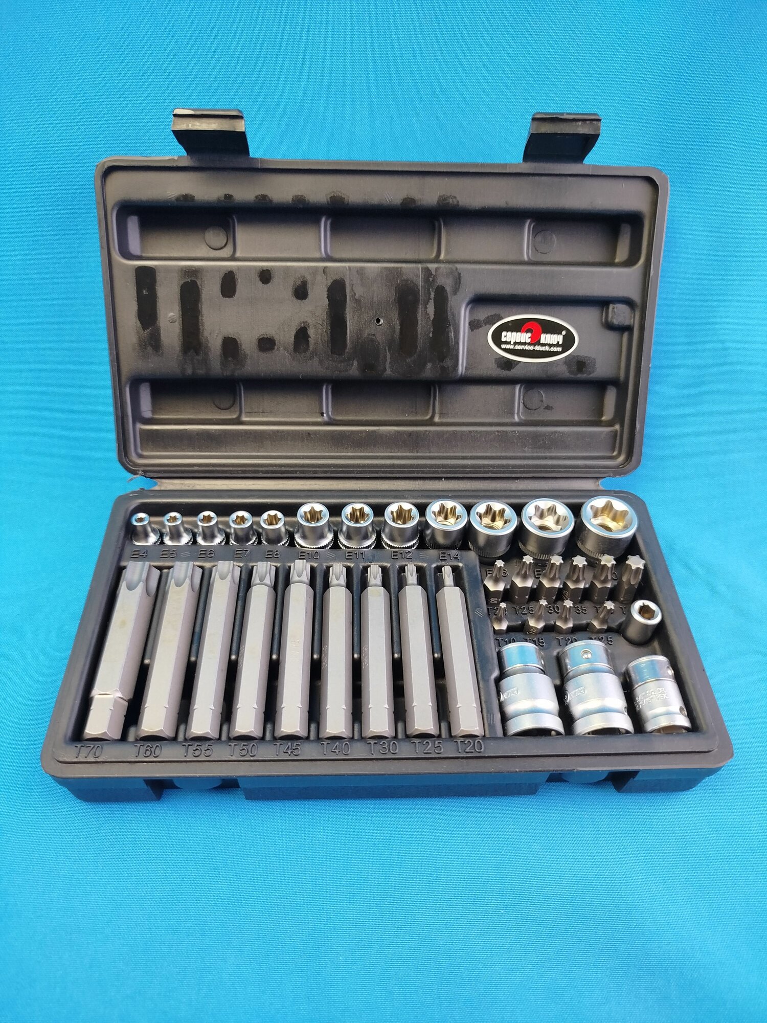 Набор звездочек "сервис-ключ" с насадками 35 предметов 1/2, 1/4, 3/8, Е4-Е20, Т10-Т70