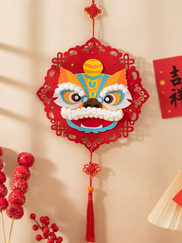 Новогодний набор для творчества: подвесное украшение «Танец льва» из нетканого материала, наклейки для детей, проект