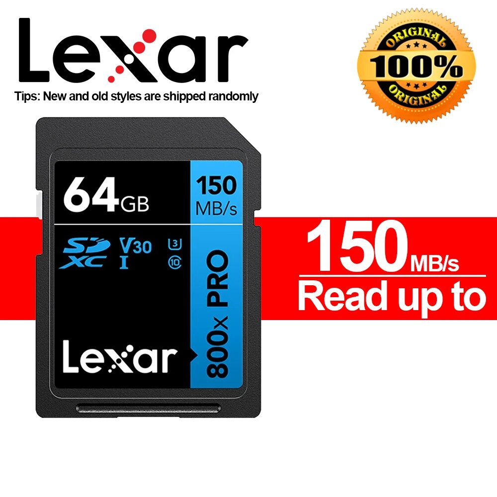 Карта памяти Lexar SD 800X Pro 128 ГБ 64 ГБ 32 ГБ Classe 10 3D 4K V30 Видео Высокоскоростная емкость UHS-I 150 МБ/с Карта памяти для камеры
