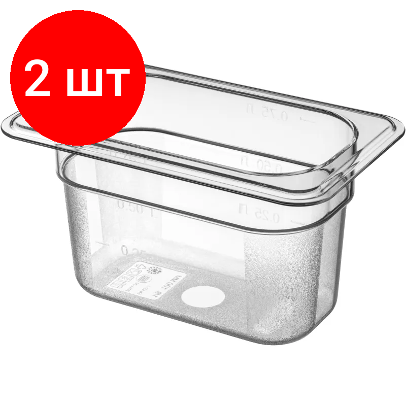 Комплект 2 штук, Гастроемкость из поликарбоната 1/9 Н-100 (прозрачный)