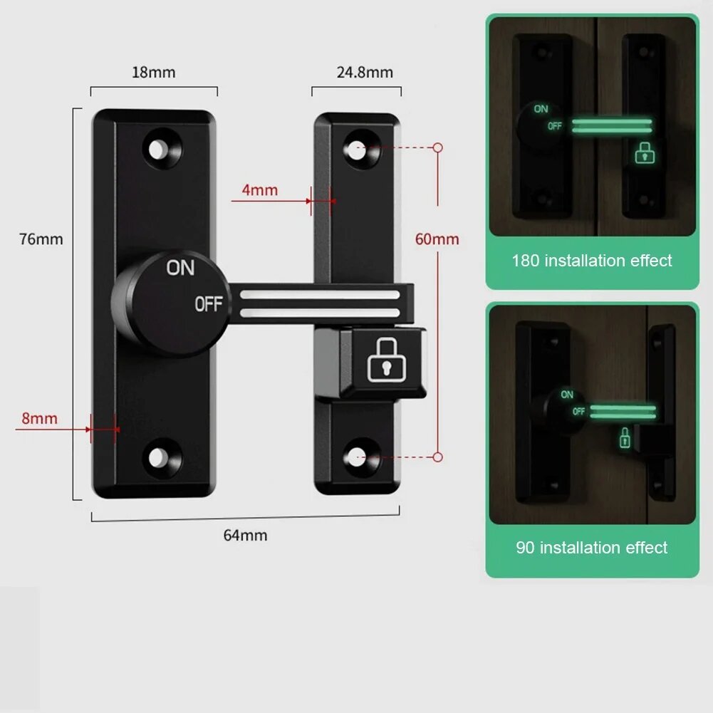 Дверная защелка, светящийся замок для раздвижной двери, 90 градусов, замок для сарая, цинковый сплав, защелка для ворот, защелка для окна, ручная защелка, фурнитура
