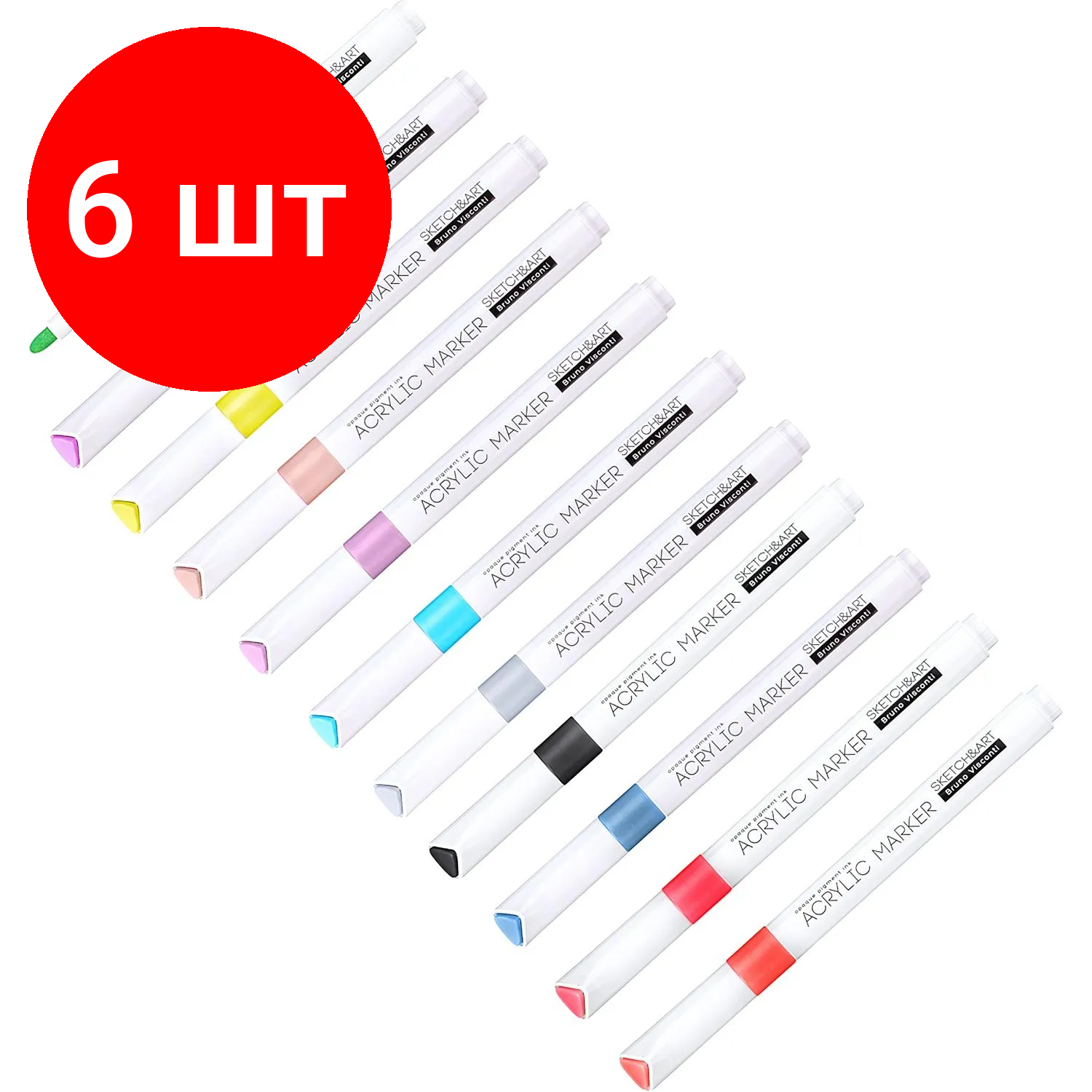 Комплект 6 упаковок, Набор акриловых маркеров Sketch&Art 12 цв. 22-0126