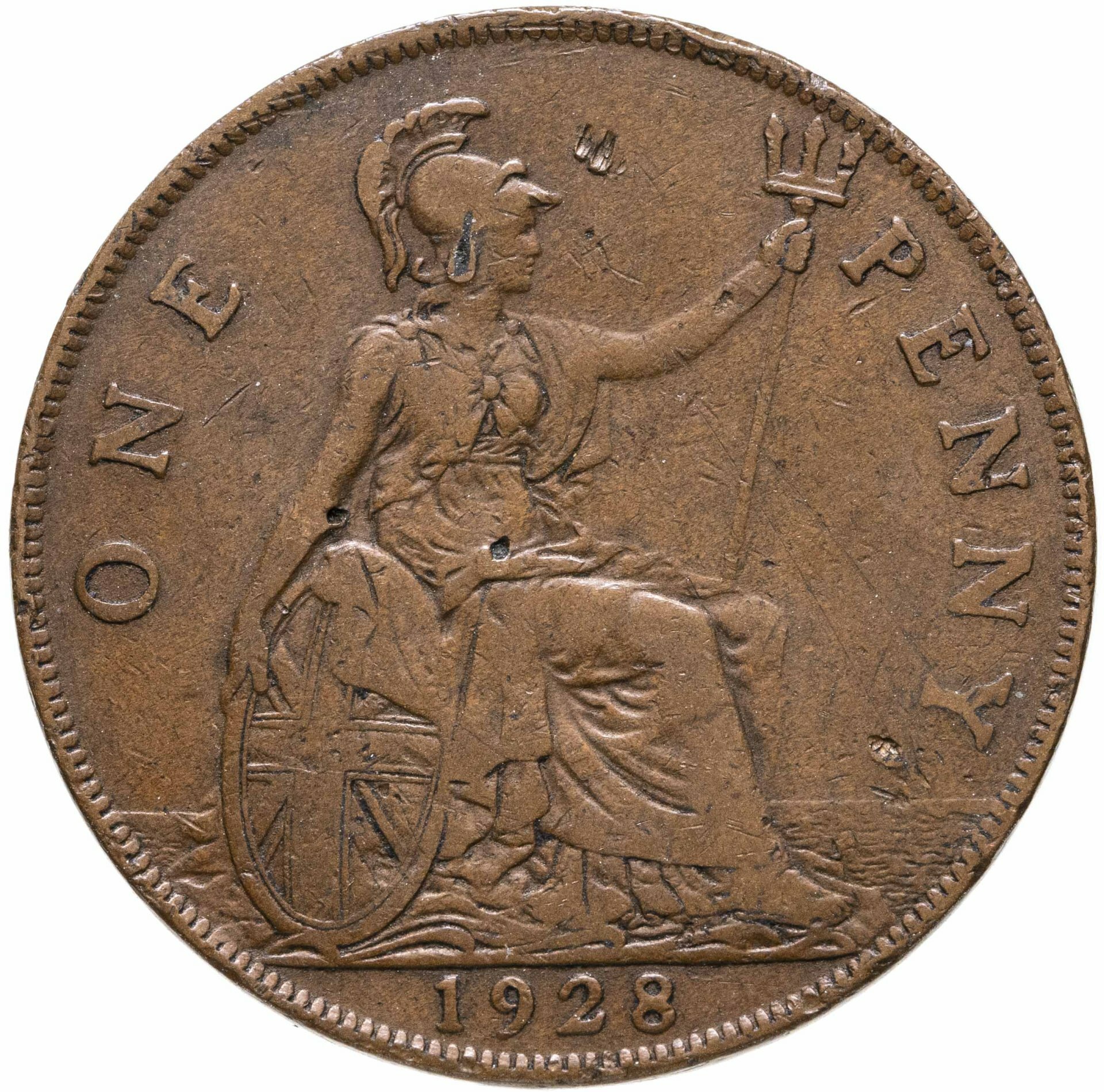 Великобритания 1 пенни penny 1928, Бронза, в сохранности VF