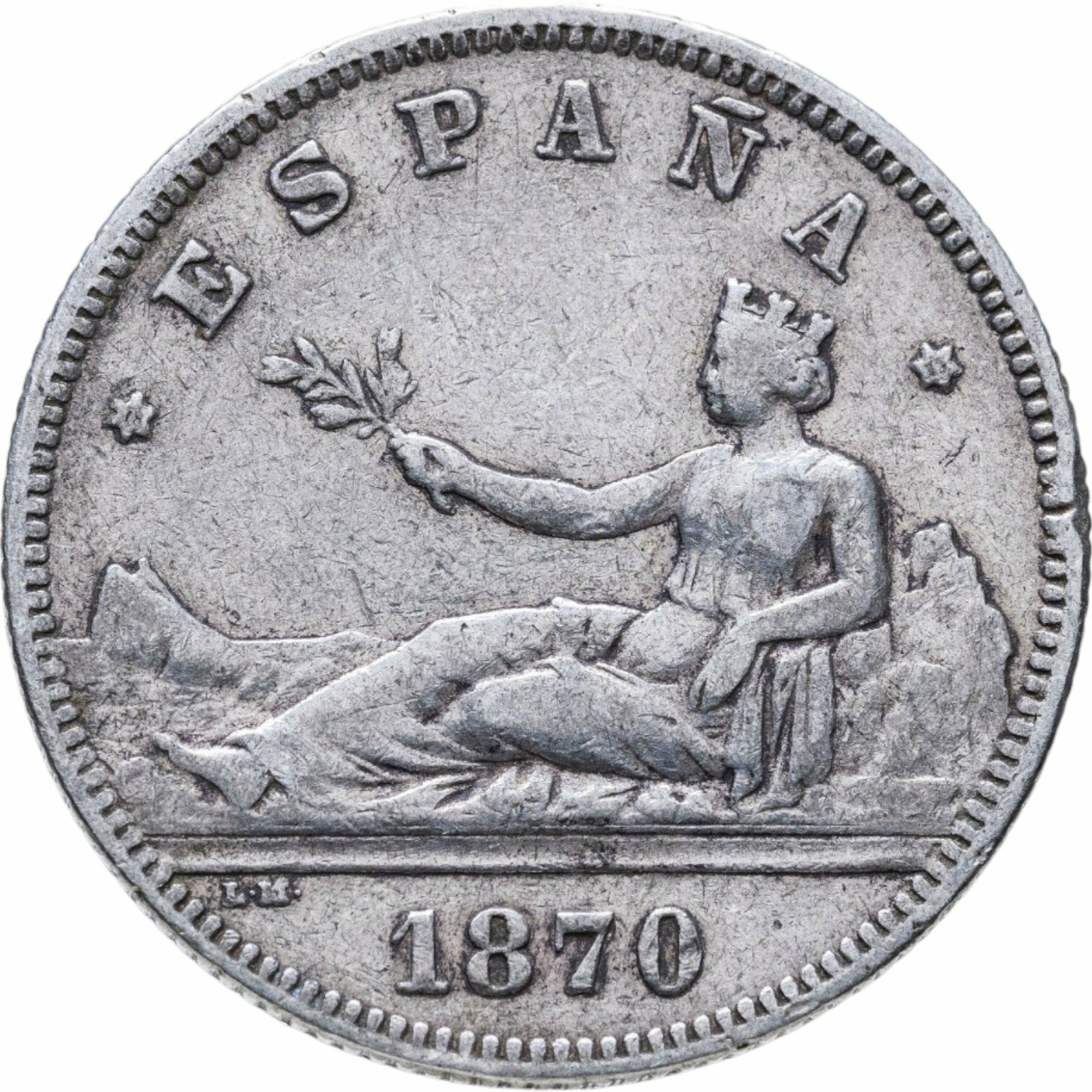 Испания 2 песеты pesetas 1870, Серебро 835, в сохранности XF