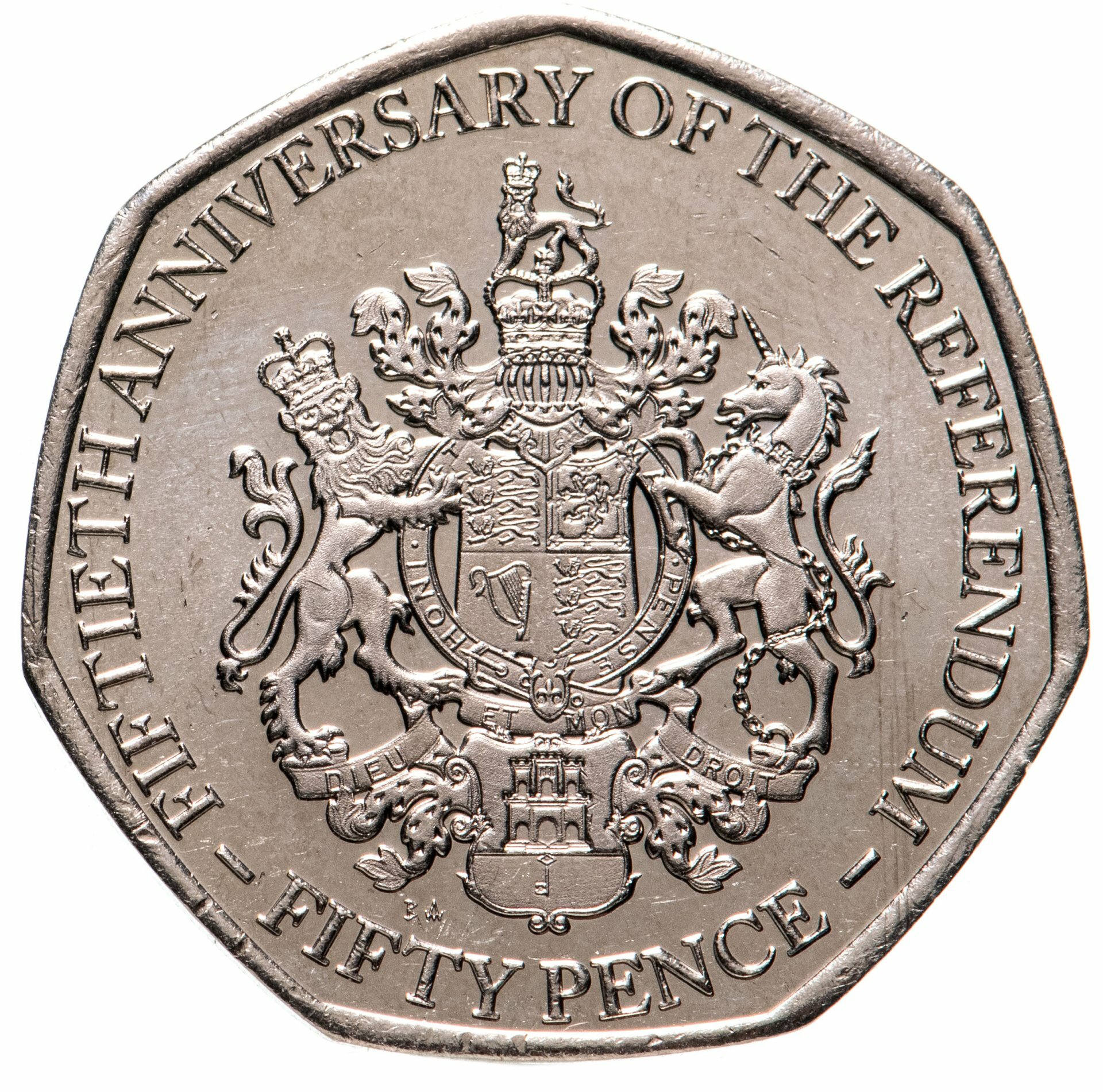 Гибралтар 50 пенсов 2017 "50 лет референдуму", Мельхиор медь-никель, в сохранности UNC