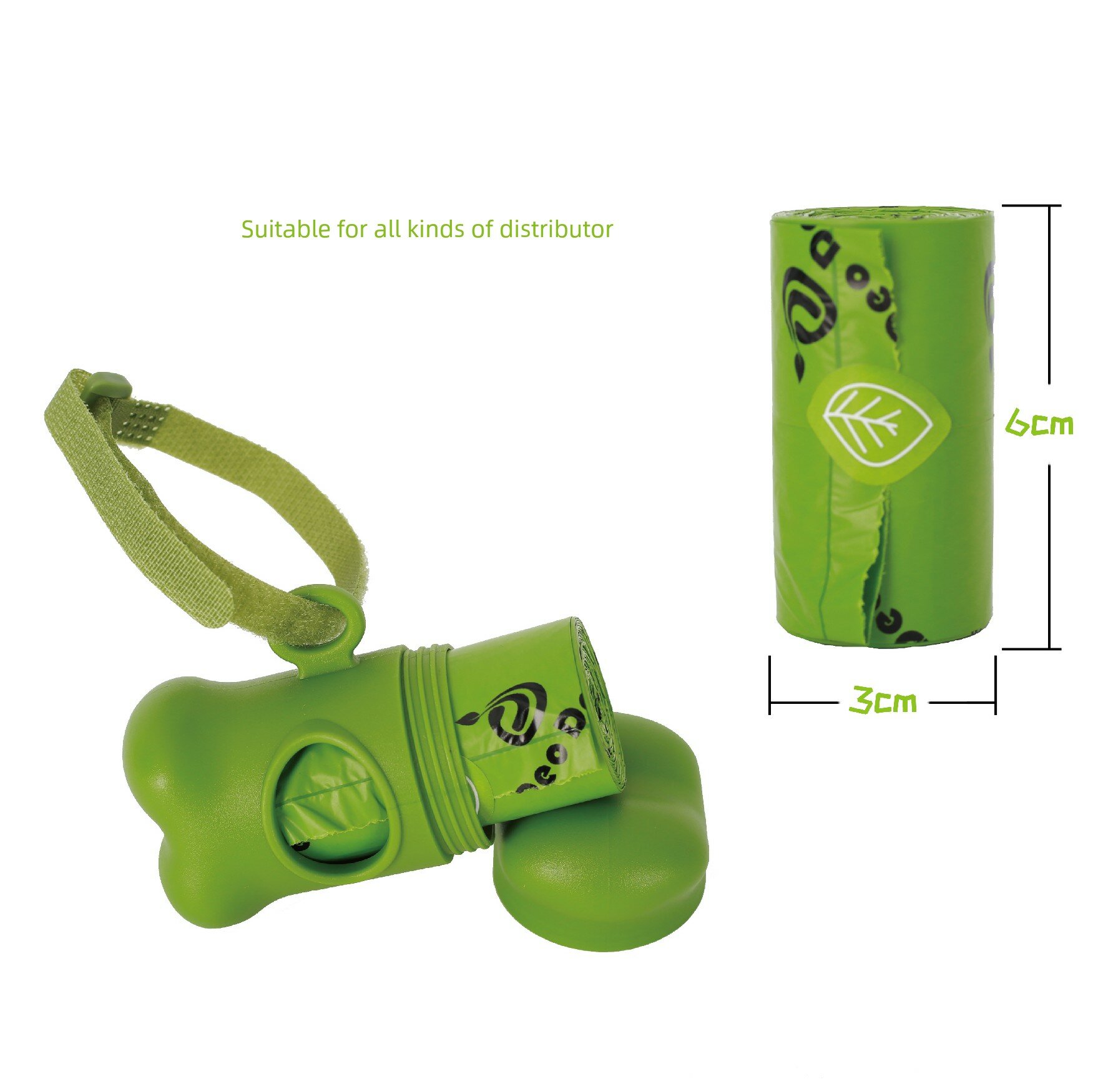 Средние зеленые мешки для собачьего помета с диспенсером и 1 рулоном, экологичные одноразовые мешки для собак и кошек