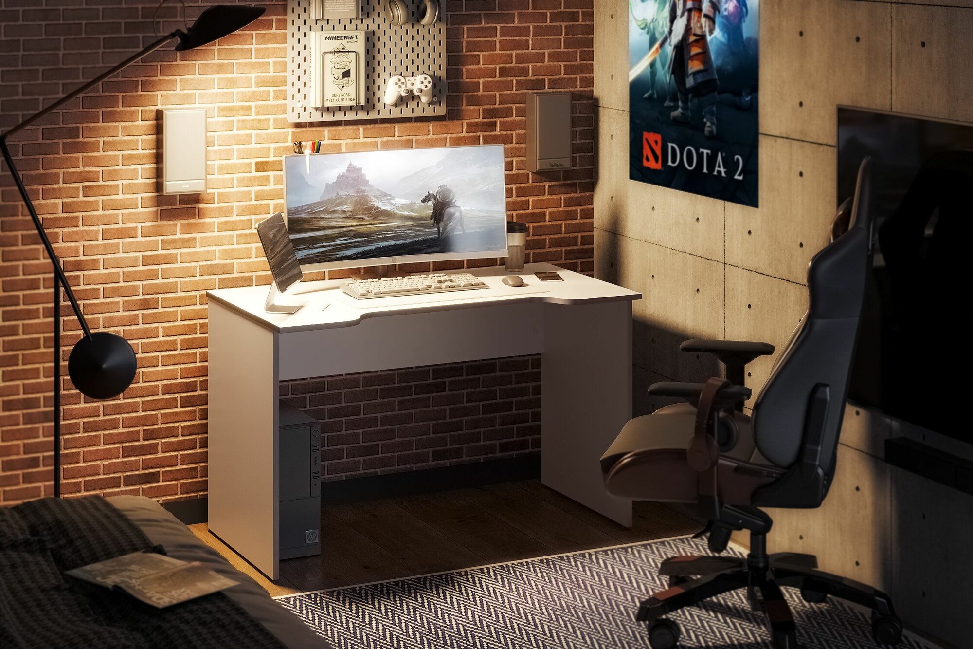 Стол компьютерный Вардиг К3, 120х65х75 см, белый/серый, ГУД лакк