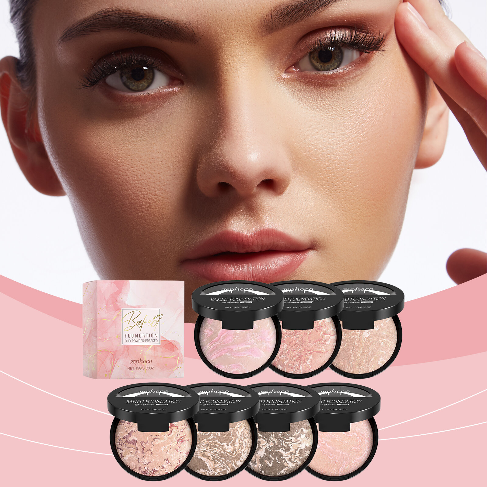 Zephoco Oil Control Concealer Powder #02 (персиковая пудра + светло-золотой перламутровый оттенок) Легкая, тонкая, портативная консилерная пудра с матовым финишем для подкрашивания макияжа.