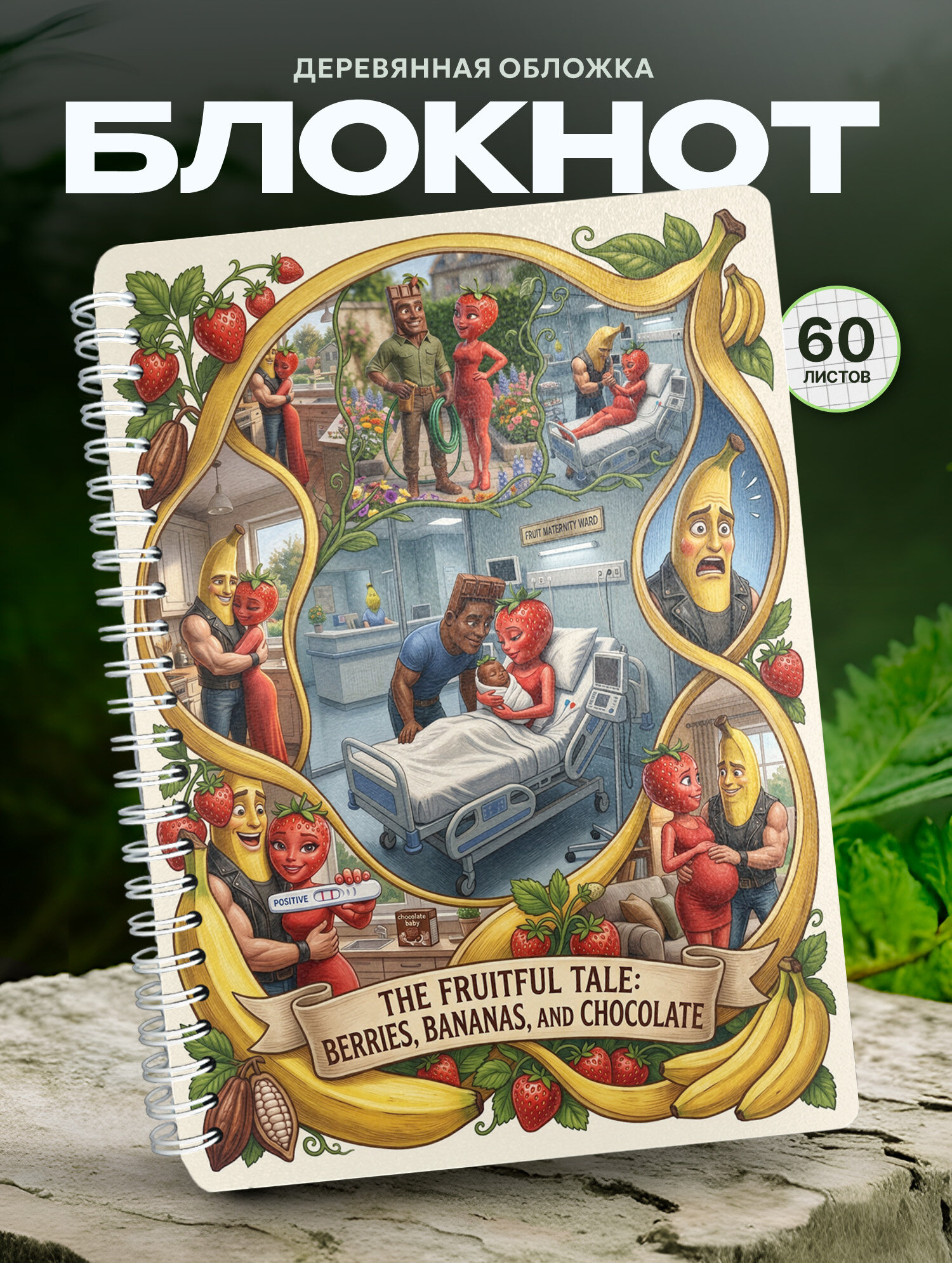 Блокнот Wood-book "Фрукты. Фруктовая драма", A5, твердая обложка, лхдф