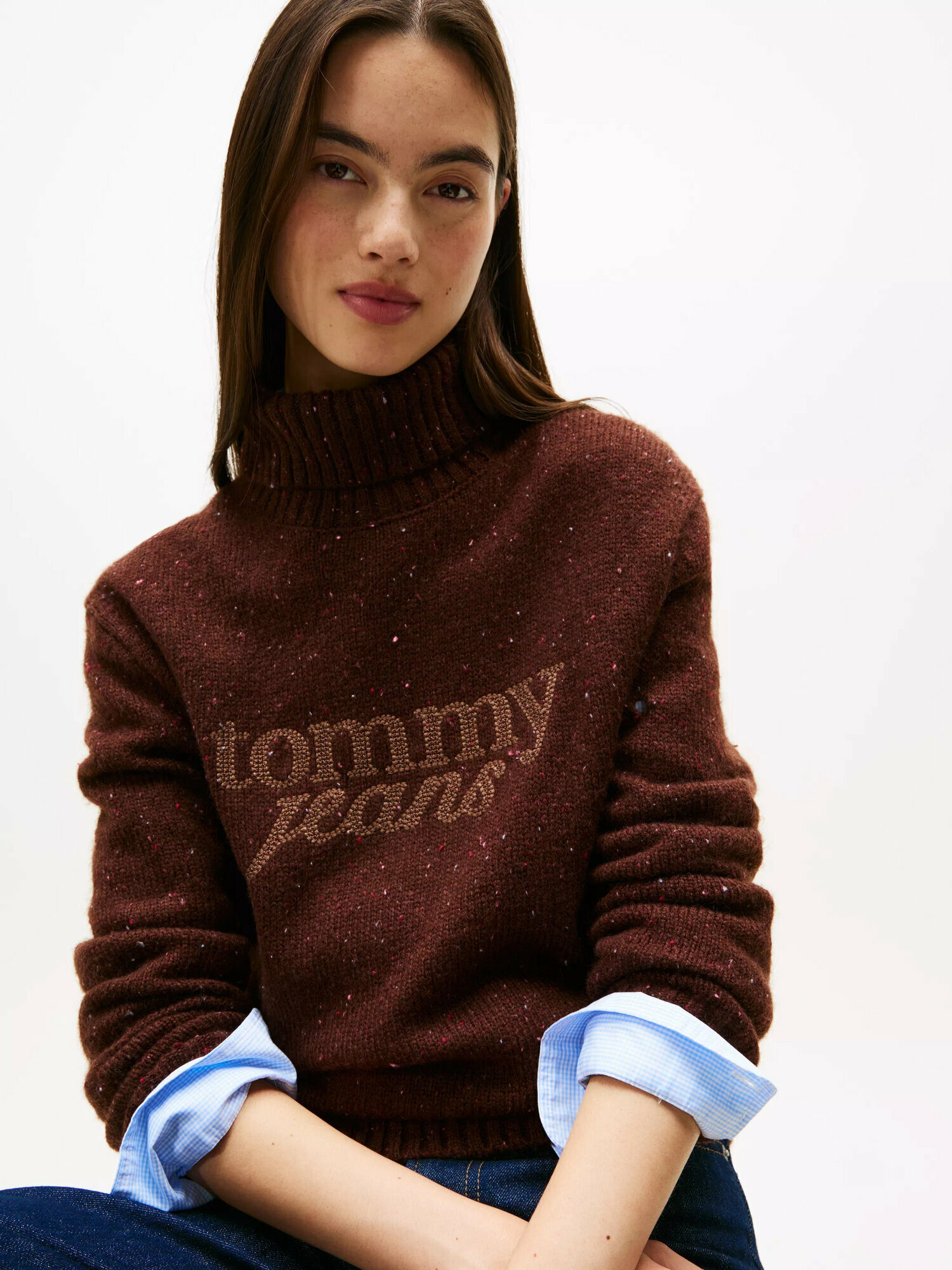 Свитер Tommy Jeans, размер S, , коричневый — фото 1