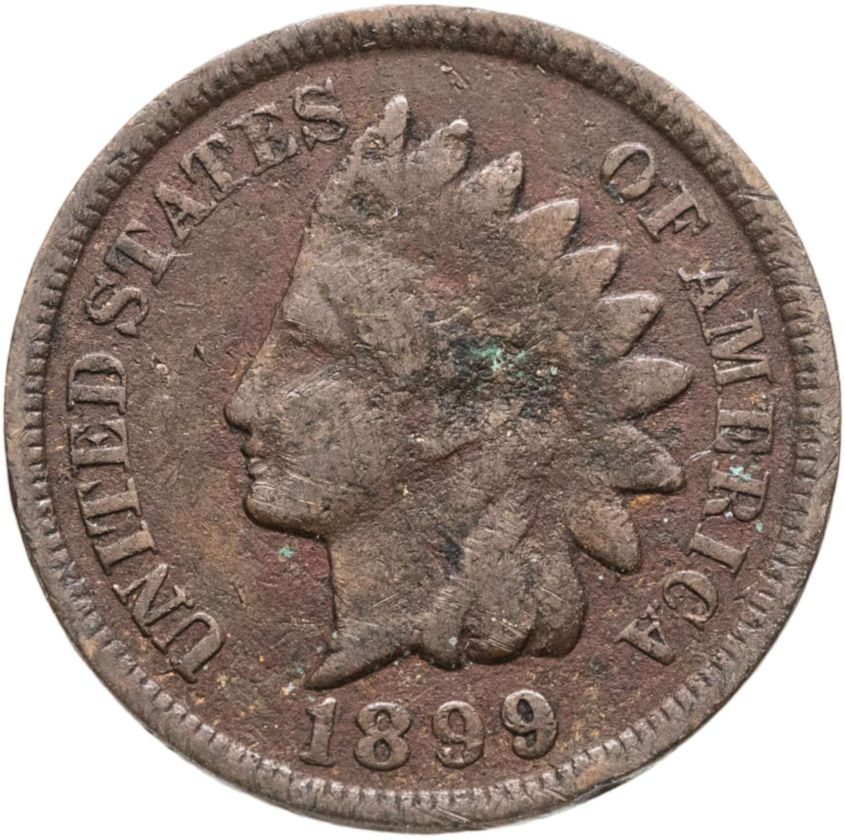 США 1 цент cent 1899 Indian Head Cent, Бронза, в сохранности F-VF