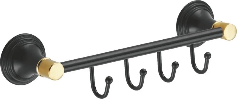 Планка с крючками Fixsen Luksor FX-71605-4B для ванны, золотой/черный