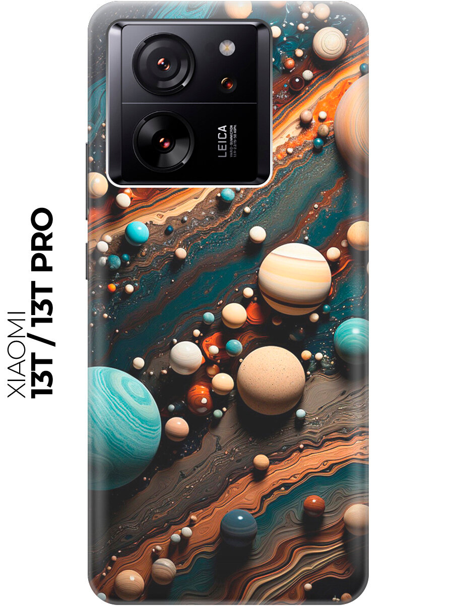 Силиконовый чехол на Xiaomi 13T / 13T Pro / Сяоми 13Т / 13Т Про с рисунком "Шары на мраморном полу" Soft Touch черный