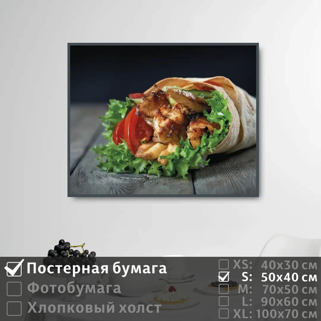Постер на стену Для Кафе Мясо Овощи Зелень 50х40 см ПолиЦентр