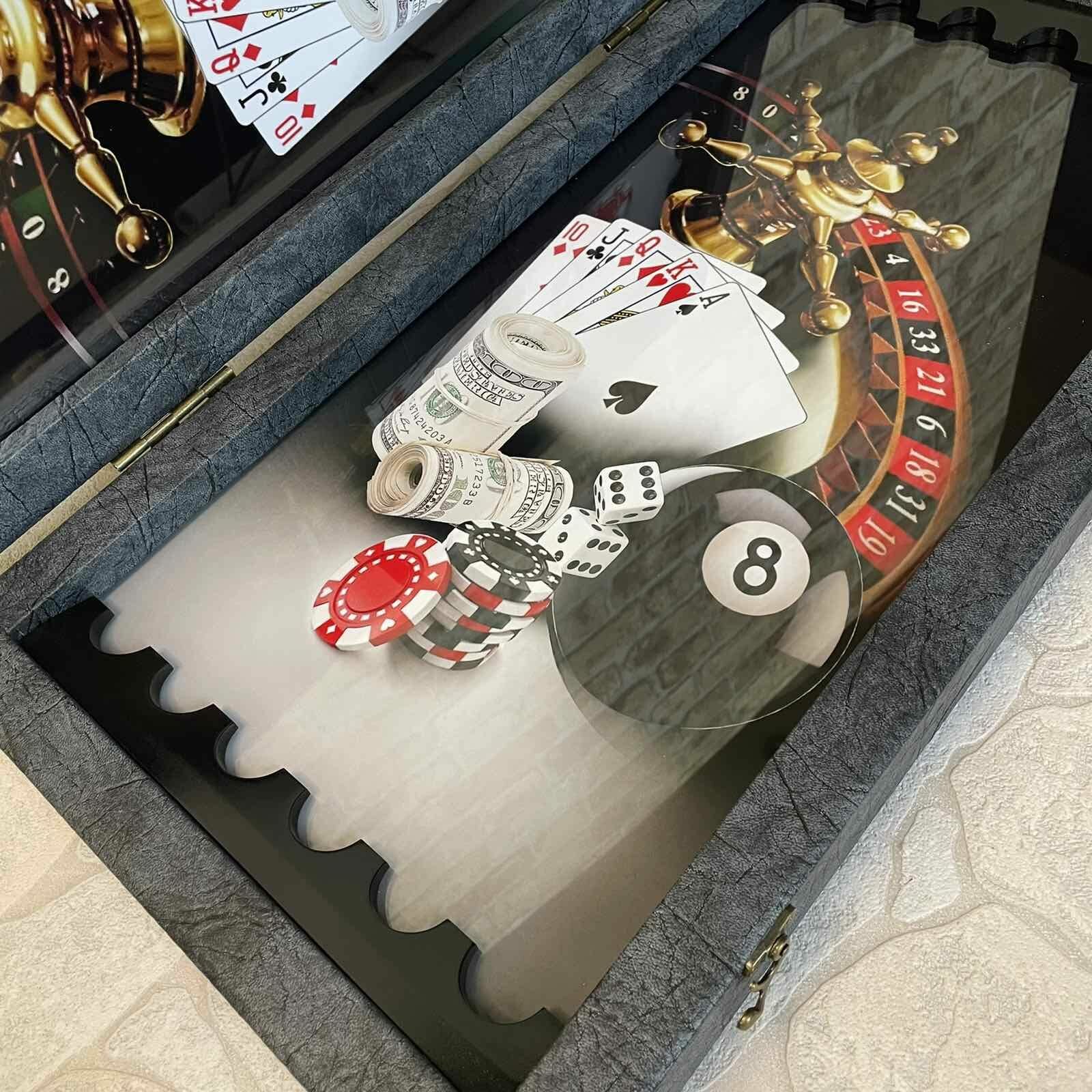 Нарды деревянные большие "Казино", размер 60 на 60 см, из натурального дерева, игровое поле под стеклом