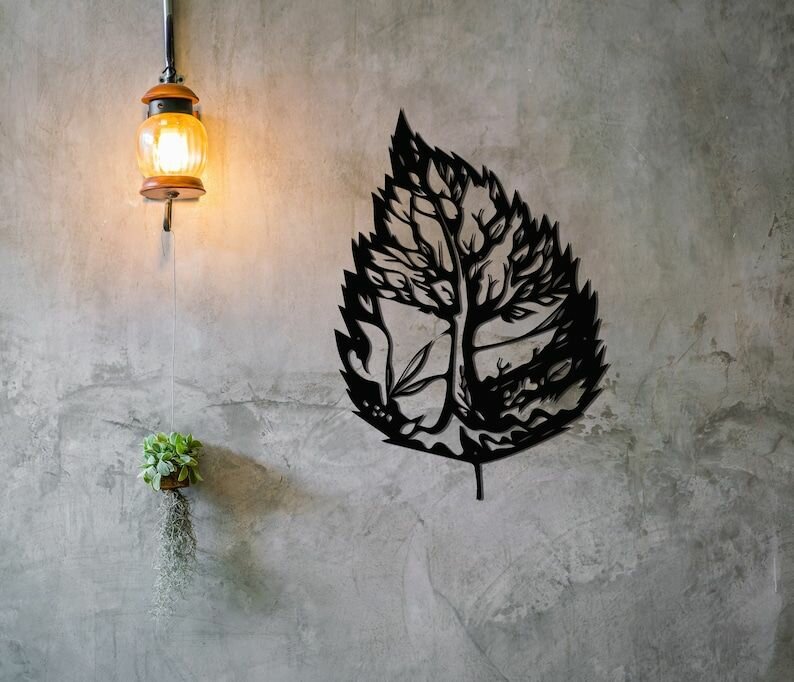 Декоративное металлическое панно, Лист (черный цвет)