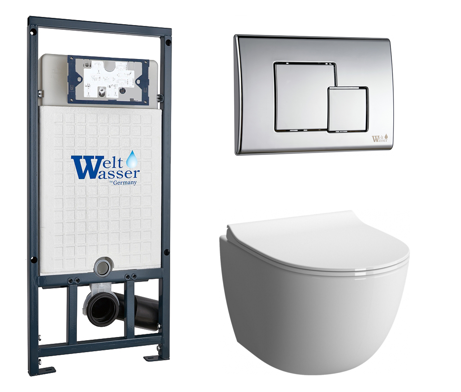 Комплект 3 в 1 инсталляция WeltWasser WW Marberg 507 + Унитаз подвесной VitrA Sento 7748В003-0075 с кнопкой хром SE 10000005949 + 10000005953 + 7748B003-0075 + 130-003-009