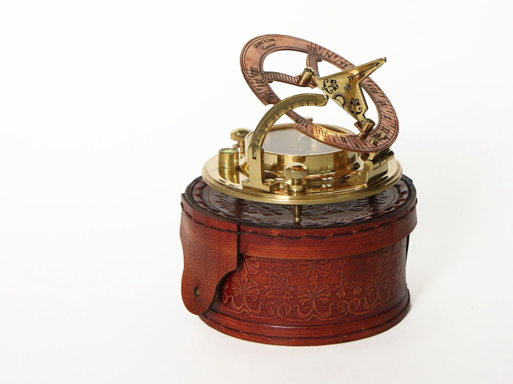 Морской компас Nautical, в кожаном футляре, латунь/стекло, 3,5 см
