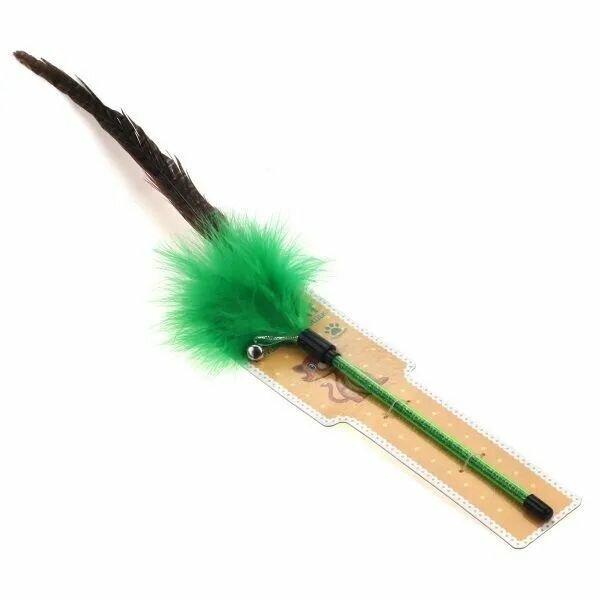 Homecat игрушка для кошек дразнилка с перьями на пружине с колокольчиком, 47 см