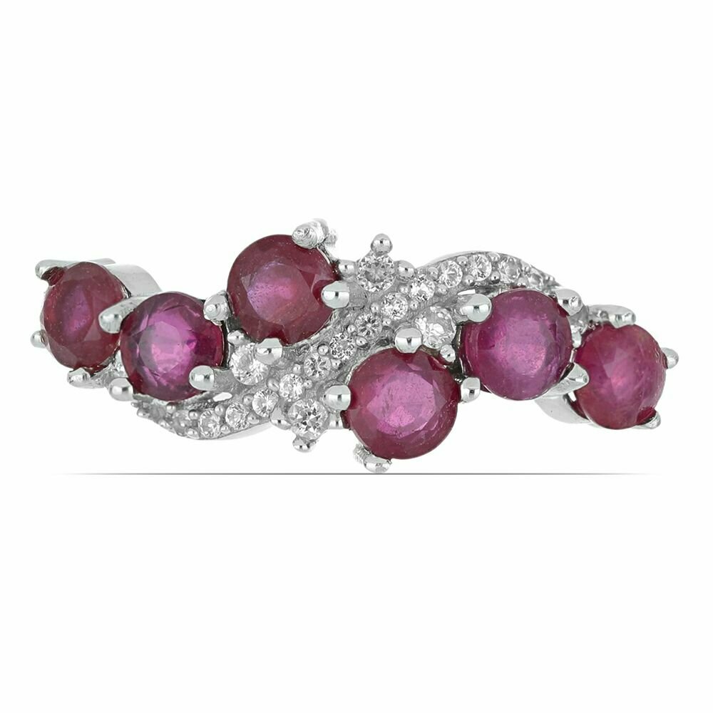 Кольцо тонкое, серебро, 925 проба, родирование, рубин, топаз