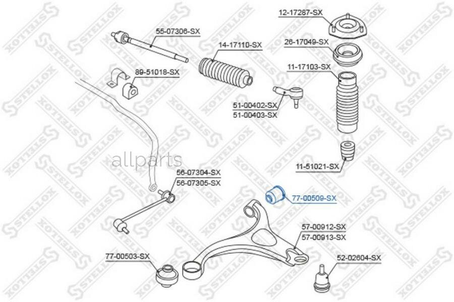 STELLOX 7700509SX сайлентблок переднего рычага задний!\ Hyundai Santa FE II/Veracruz/IX55 all 06>
