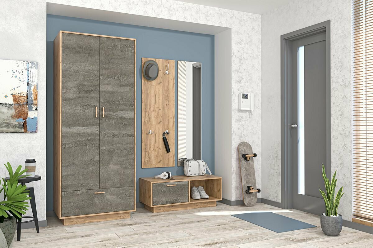 Комплект мебели для прихожей "Эго" МС (ПД) (композиция №10) Дуб Крафт Золотой/Камень Темный