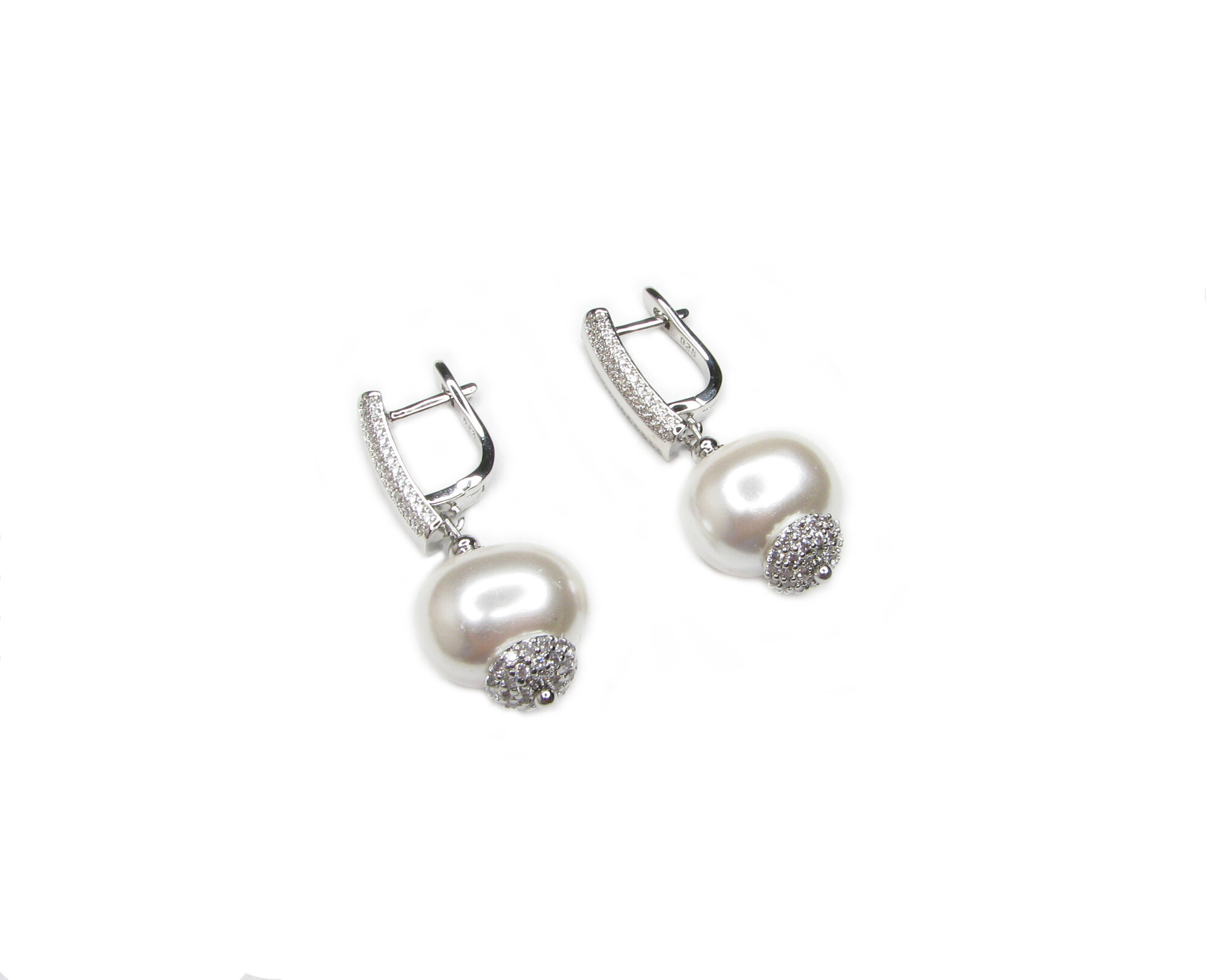 Серьги с подвесками, фианит, жемчуг пресноводный культивированный