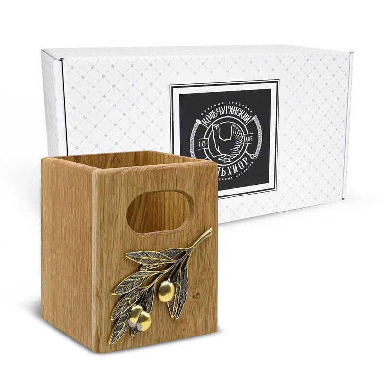 Кольчугинский мельхиор Подставка под столовые приборы "Оливки" латунная с чернением (КМ1339ПД06)