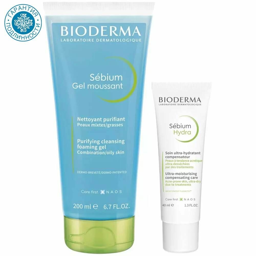 Bioderma Набор Sebium для жирной кожи: очищающий гель, 200 мл + крем, 40 мл