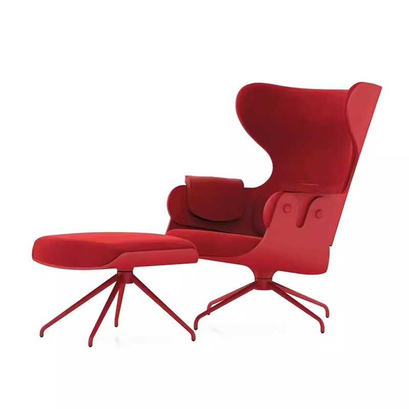 Кресло для отдыха в стиле Lounger Armchair by Jaime Hayon BD Barcelona (красный + красная ткань + оттоманка)