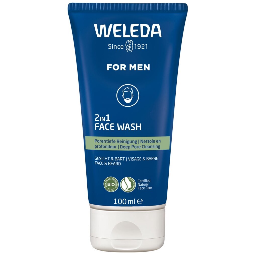 WELEDA Мужской гель для умывания 2в1 для лица и бороды, 100 мл