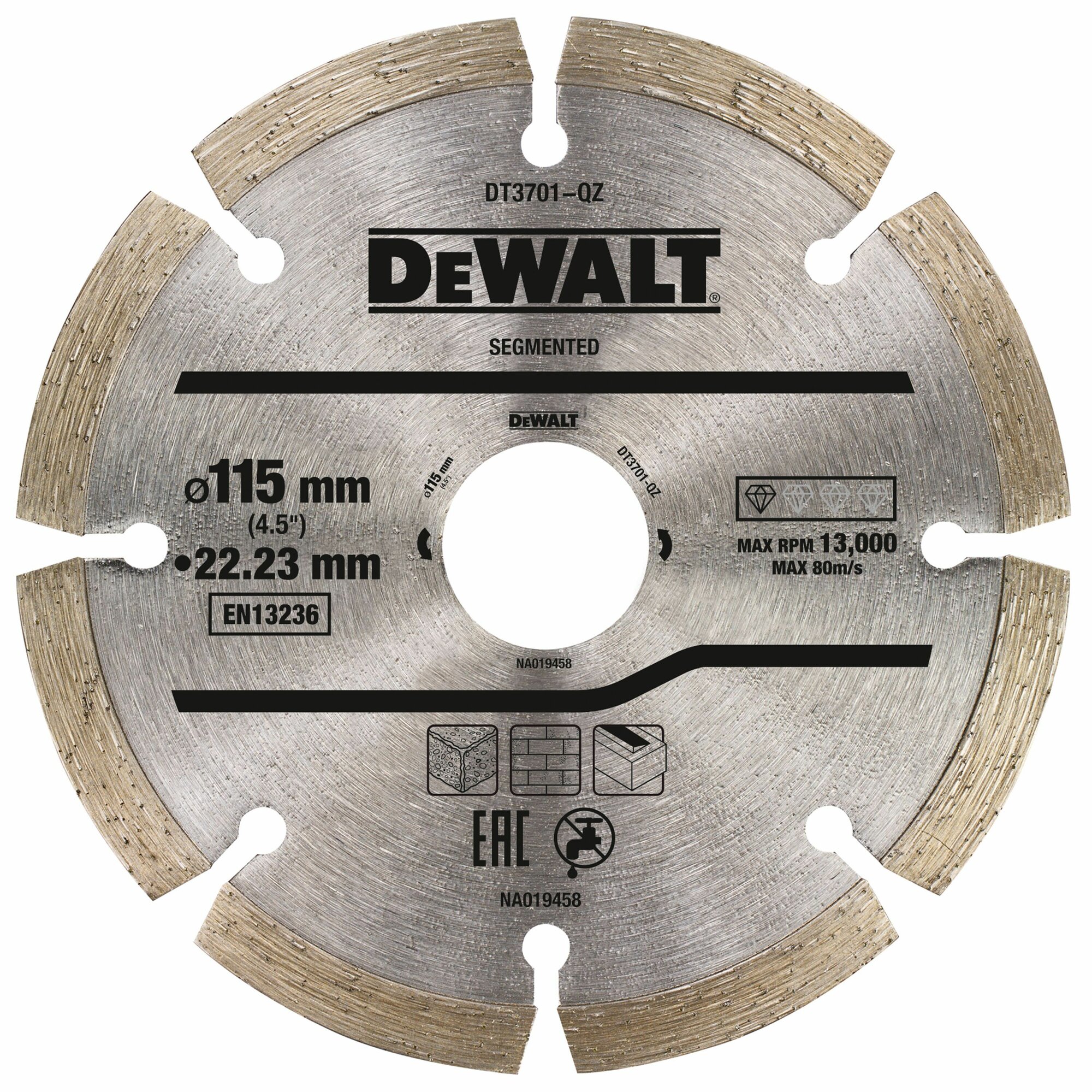 Алмазный круг DEWALT, сегментный, 115x22.2 мм, DT3701