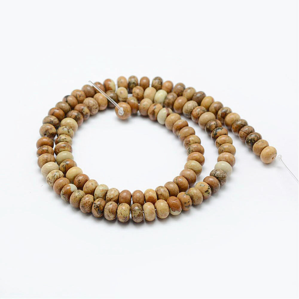 Бусины каменные, яшма, песочная, 6.5х4мм, рондель, 90 шт, низка