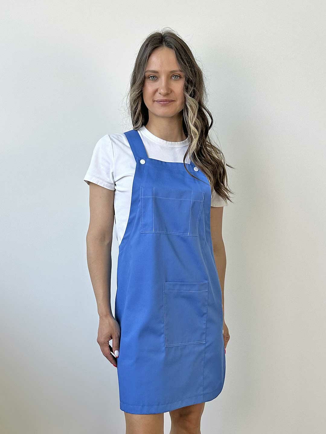 Фартук женский, производитель Фабрика швейных изделий №3, модель М-61, размер 50, цвет голубой