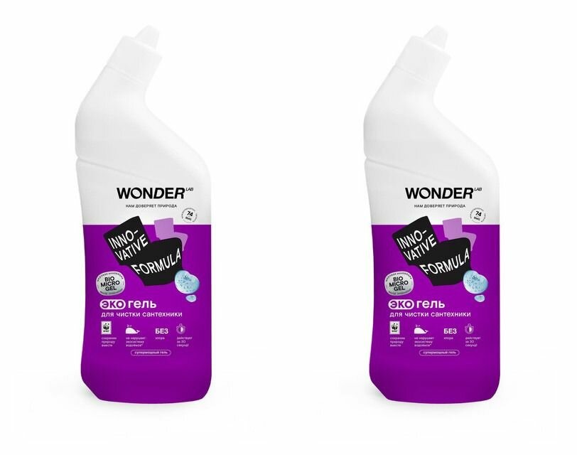 Wonder Lab экогель для чистки сантехники 750мл 2 шутки в упаковке