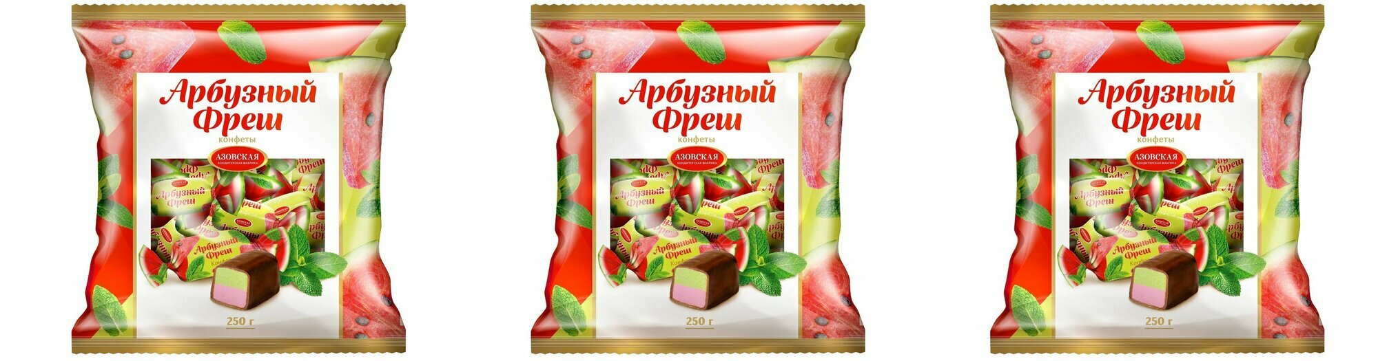 Азовская кондитерская фабрика Конфеты помадные глазированные "Арбузный Фреш", 250 г, 3 шт
