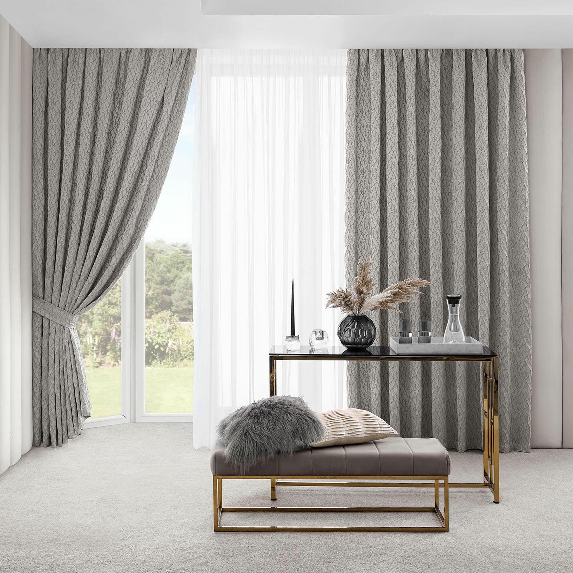 Togas Шторы для комнаты комплект с подхватами "Отавио" жаккард, 300 высота на 260 ширина - 2 шт, подхваты - 2 шт, серый