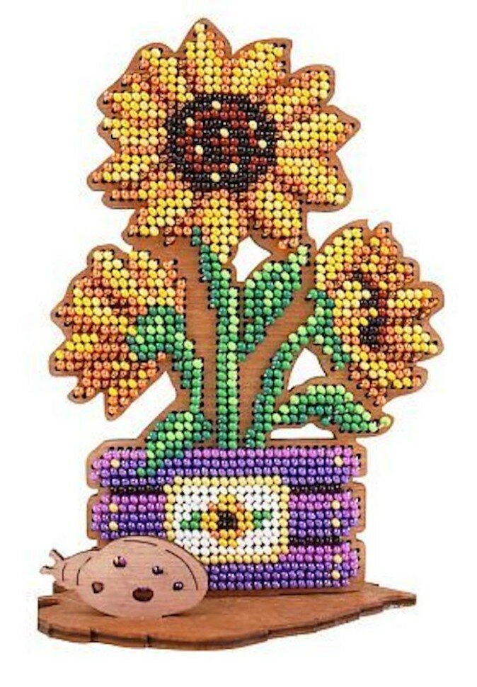 Набор для вышивания Щепка #О-099 Подсолнухи в ящичке, Вышивка бисером, 9 х 6 х 14 см