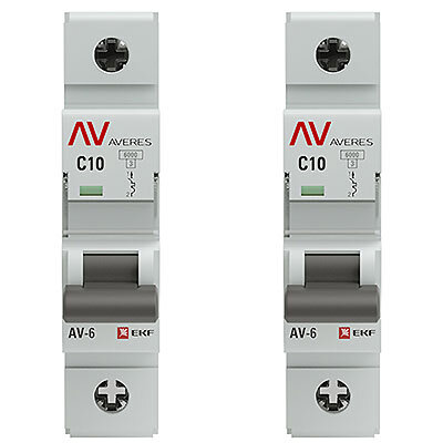 Автоматический выключатель EKF Averes AV-6 (mcb6-1-10C-av) 1P 10А тип АС 6 кА 230 В на DIN-рейку (2 шт.)