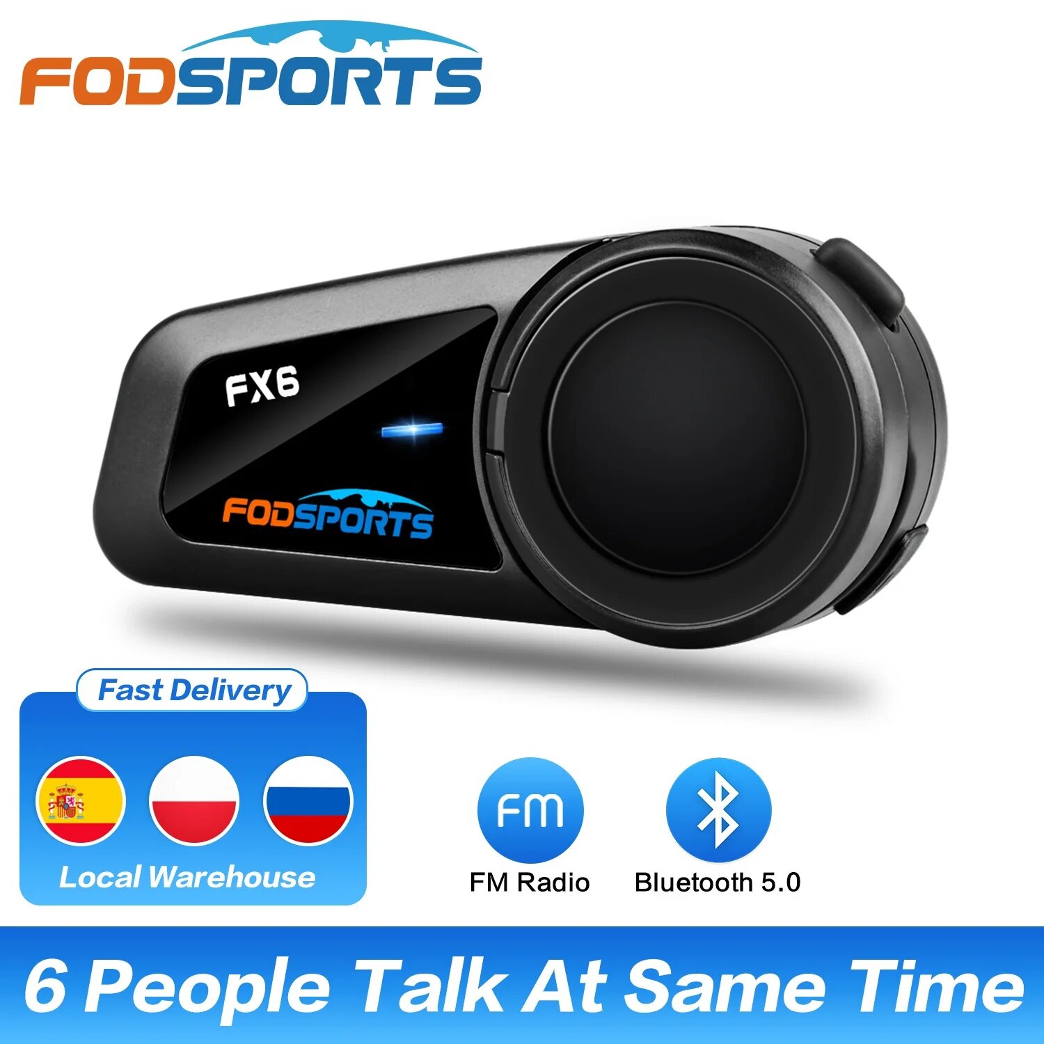 Fodsports FX6 Helmet Bluetooth Intercom BT 5.0 Interphone Мотоциклетный шлем Bluetooth-гарнитура Intercomunicador с FM-радио, поддержка 6 всадников, говорящих одновременно