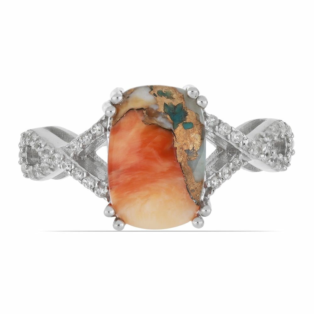 Кольцо, серебро, 925 проба, родирование, циркон, бирюза