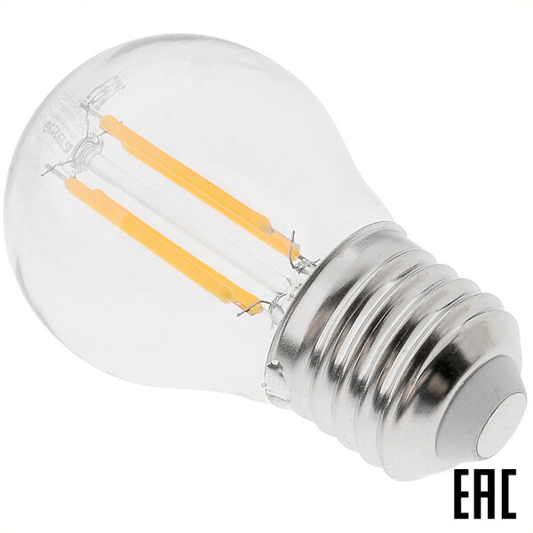 Лампа General 4Вт Filament прозрачная E27 2700К светодиодная "шарик" теплый белый свет (5 шт. в комплекте)