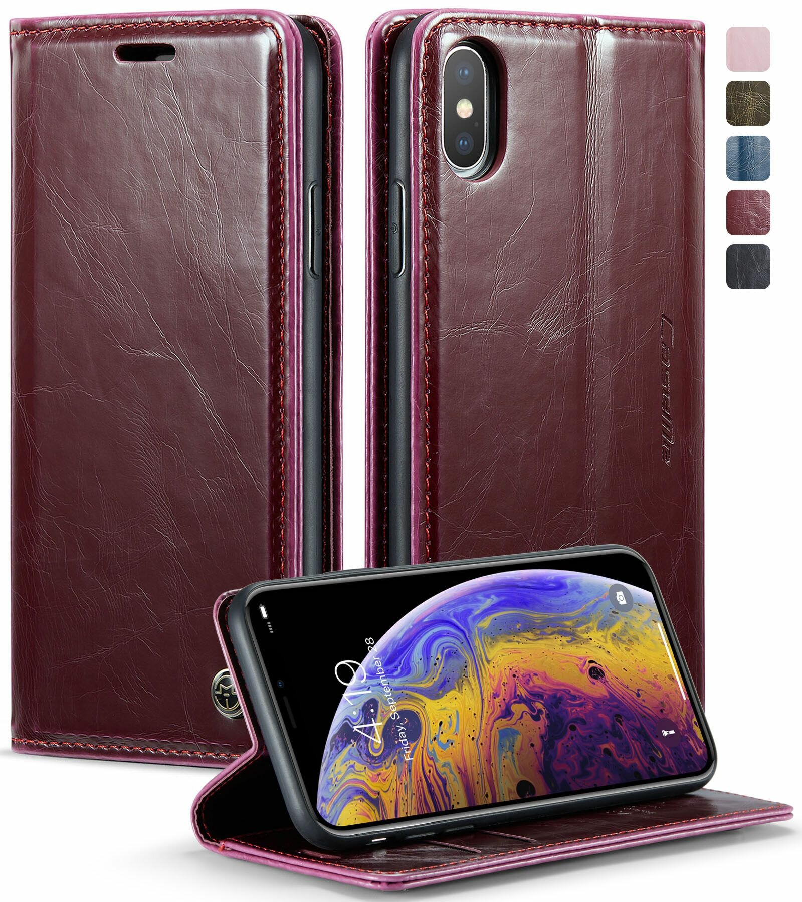 CaseMe Кожаный книжка чехол для Apple iPhone XS MAX/ Айфон XS MAX с визитницей из экокожи