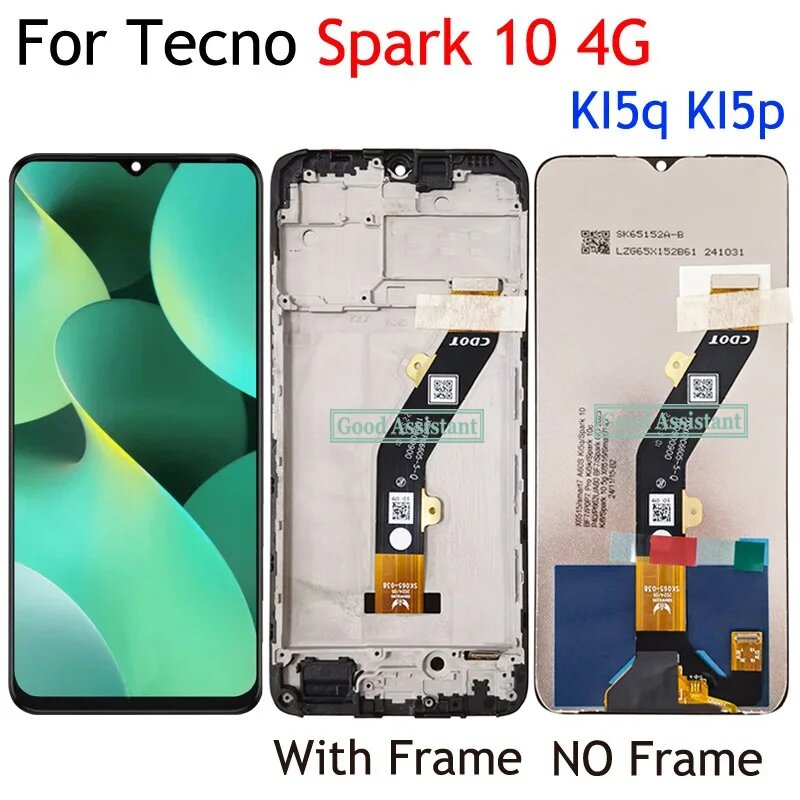 ЖК-дисплей 6,6 дюйма черный для Tecno Spark 10 4G KI5q KI5p, дисплей с сенсорным экраном и дигитайзером в сборе, замена панели/с рамкой Black NO Frame