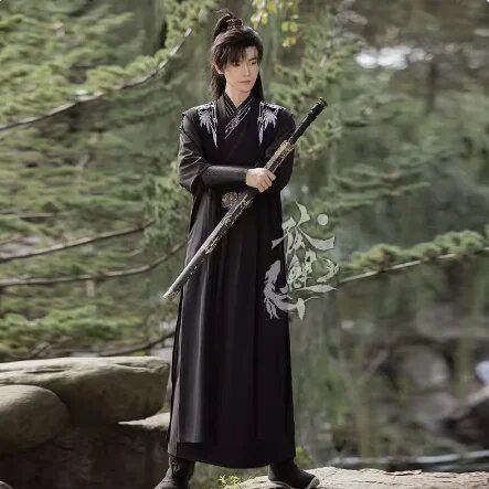 Мужской черный ханьфу комплект 3XL XXL, B style 5pcs set